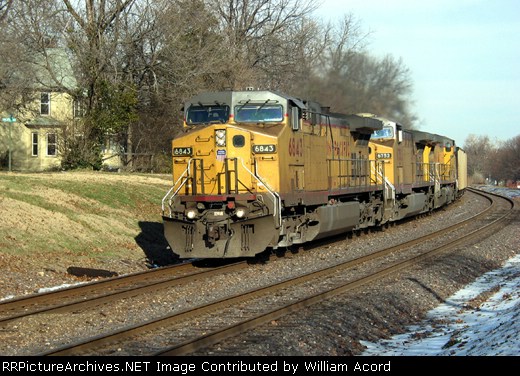 UP 6843 leading westbound UP coal train